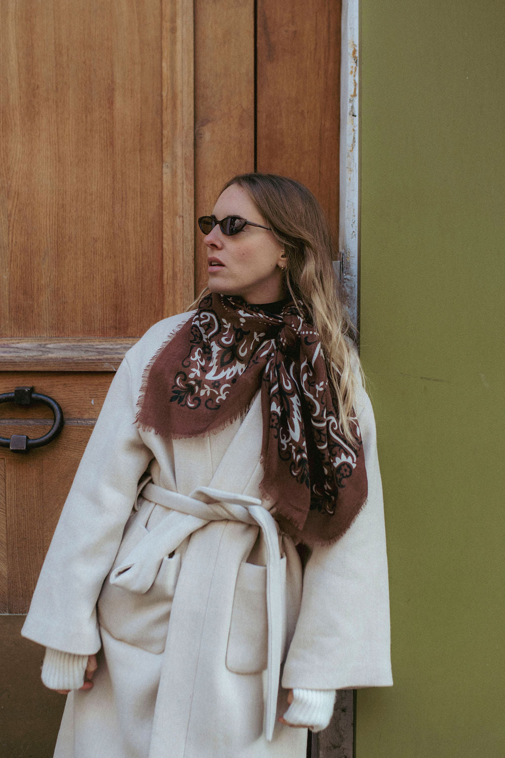 Foulard bandana choco en laine et soie, imprimé bandana